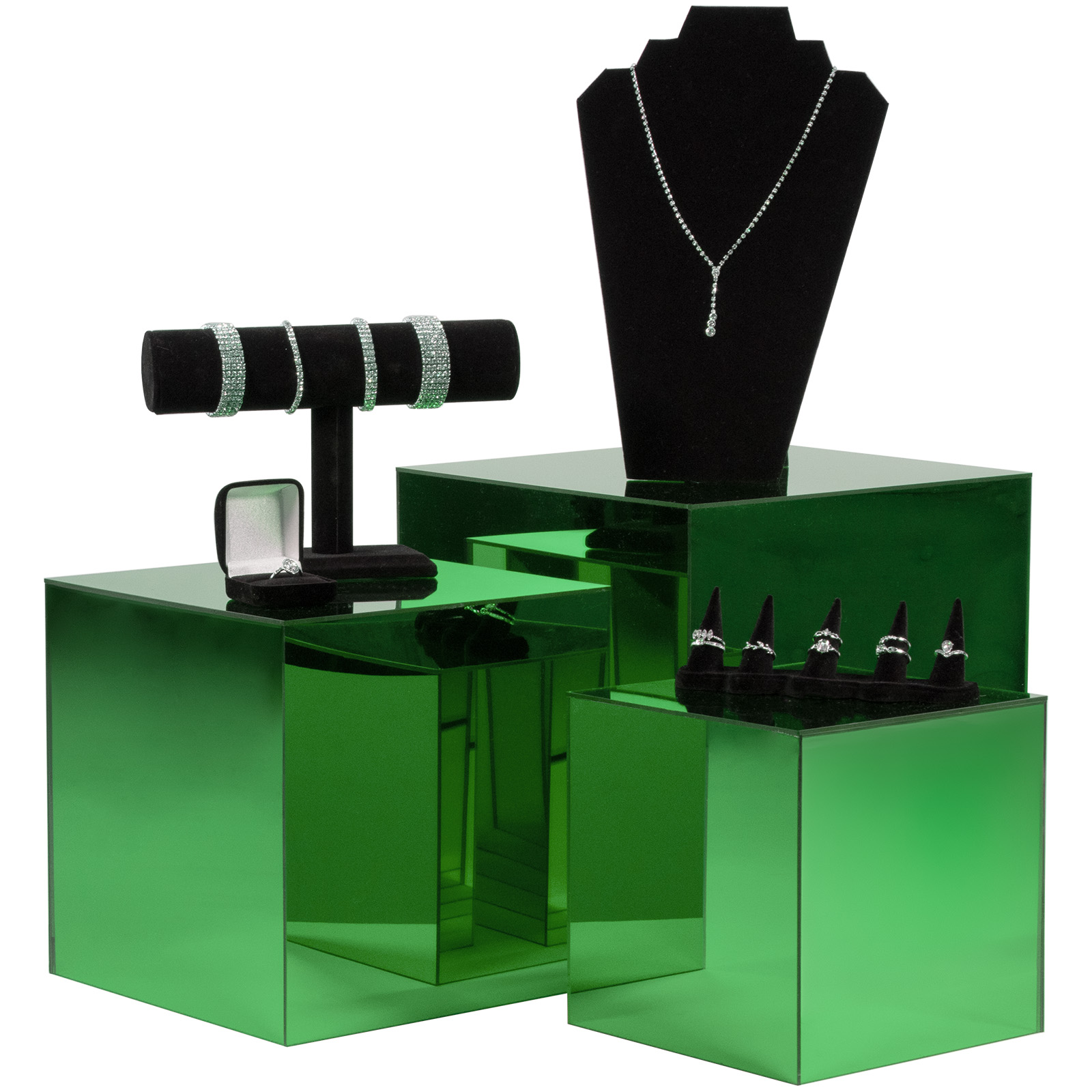 Green Mirrored Cube Riser | shopPOPdisplays